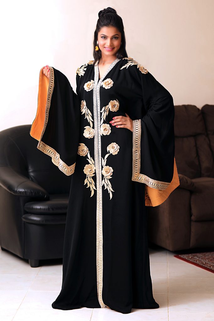 Wedding Abaya with Golden Flowers - Heracloset Online