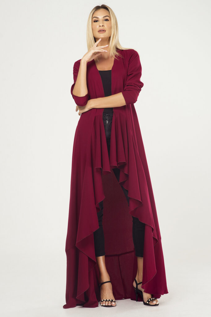 Maroon Ruffled Cape - Heracloset Online