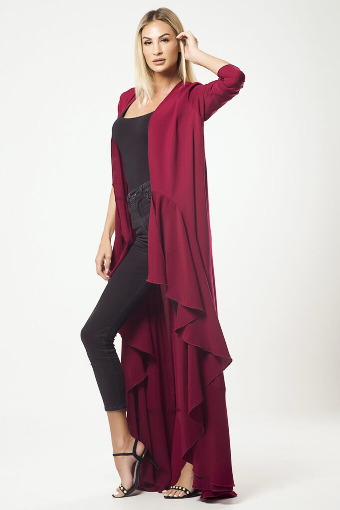 Maroon Ruffled Cape - Heracloset Online