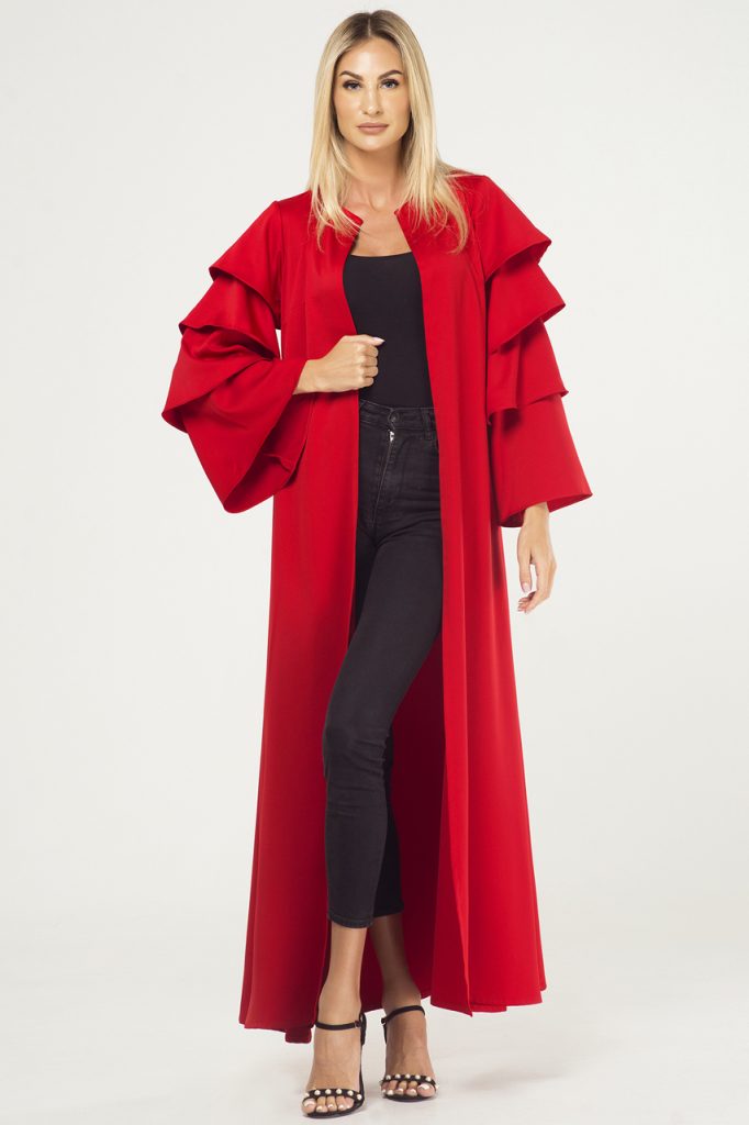 RED Ruffled Sleeves Cape - Heracloset Online