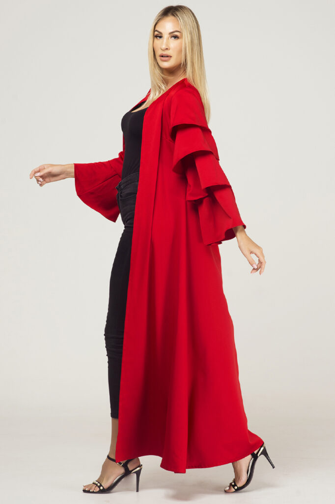 RED Ruffled Sleeves Cape - Heracloset Online