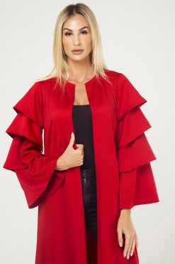 RED Ruffled Sleeves Cape - Heracloset Online