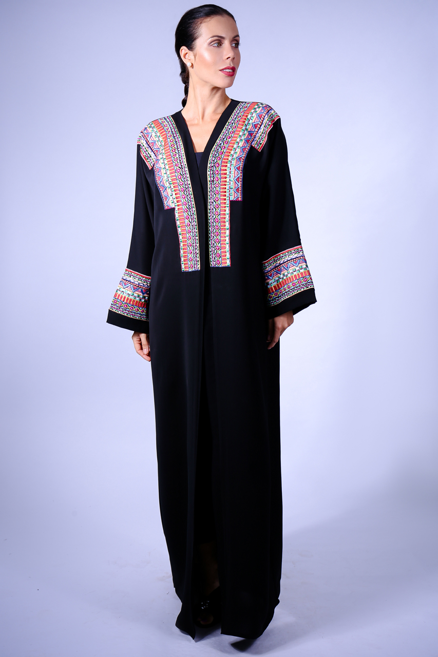 Colorful Embroidered Black Abaya - Heracloset Online