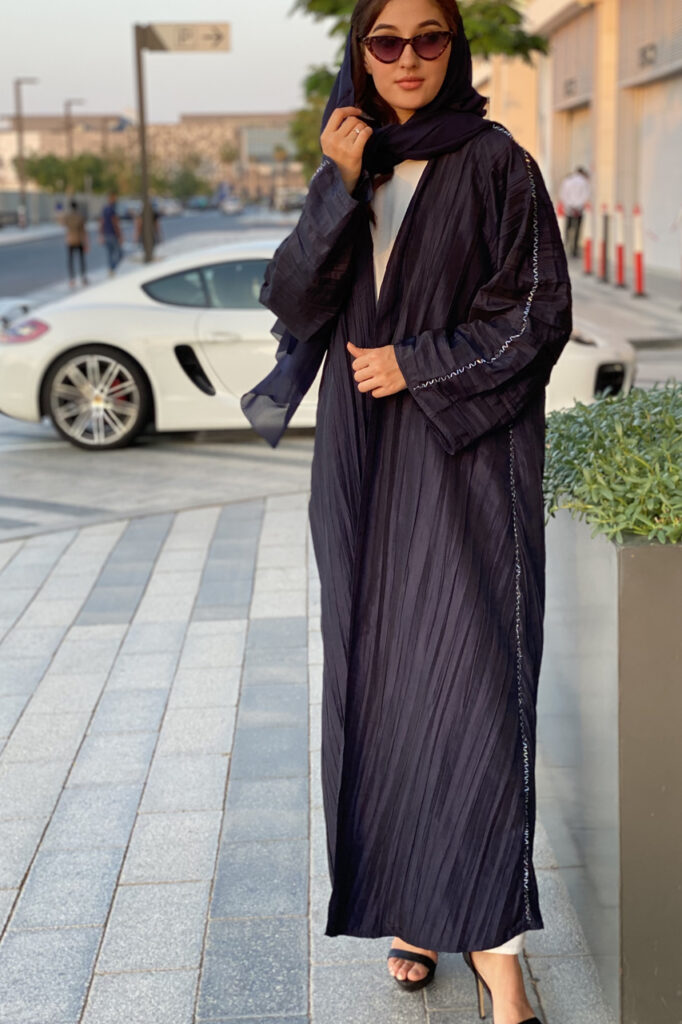 Navy Pleated Abaya - Heracloset Online