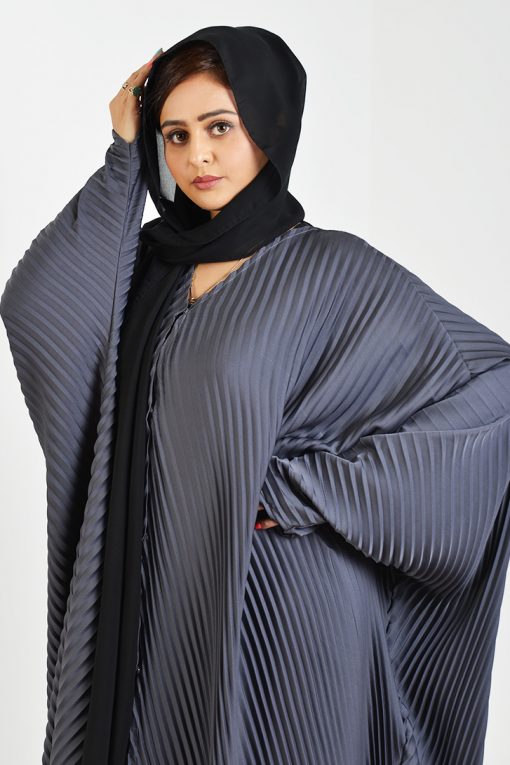 Grey Pleated Abaya - Heracloset Online