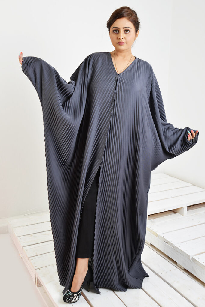 Grey Pleated Abaya - Heracloset Online