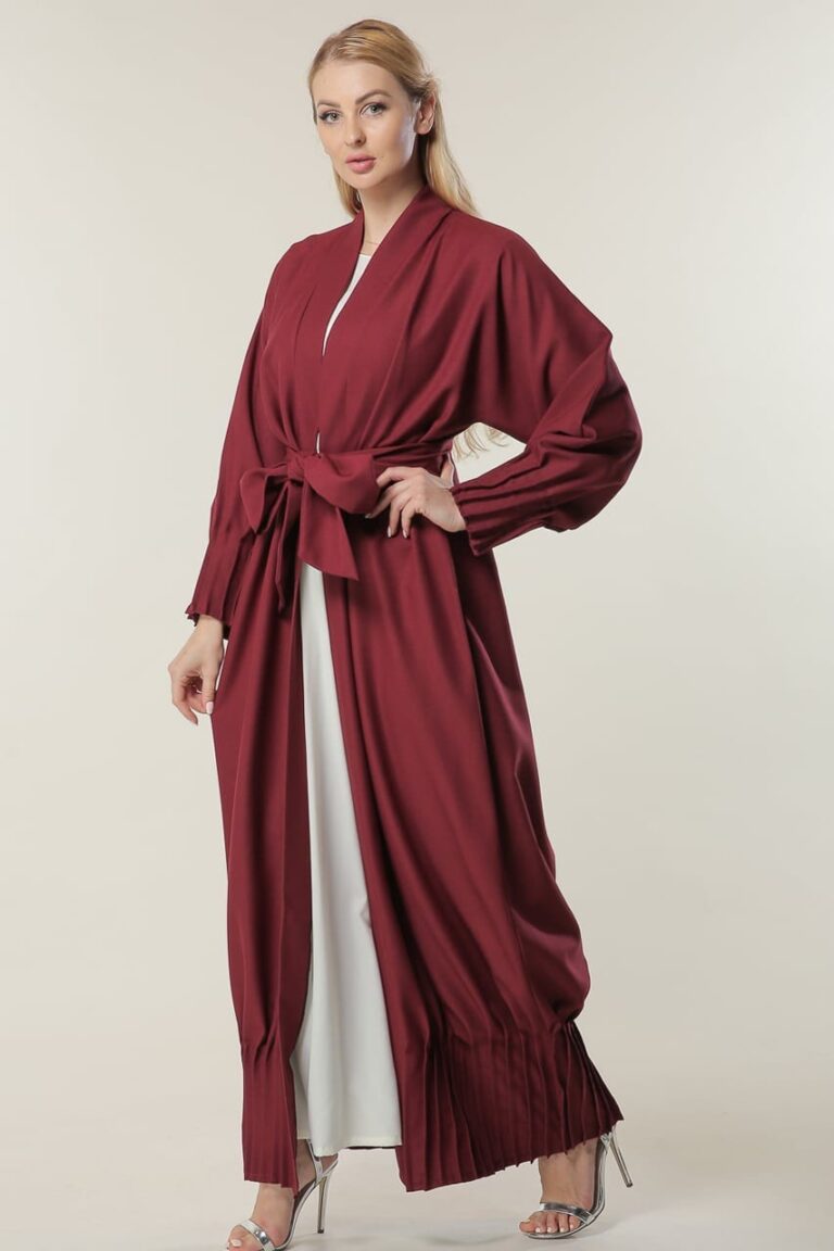 Maroon Abaya Dubai with Pleates - Heracloset Online