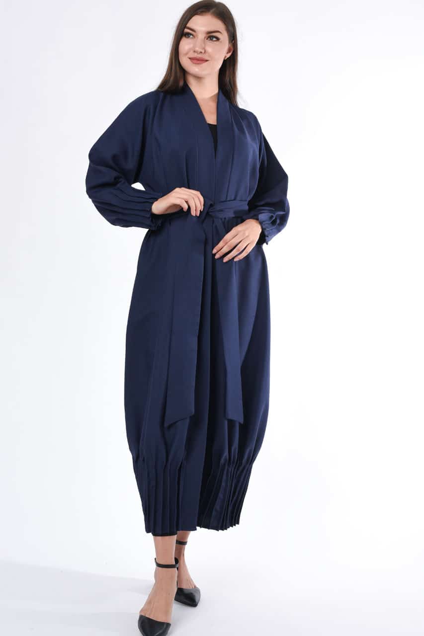 Navy Pleated Abaya - Heracloset Online