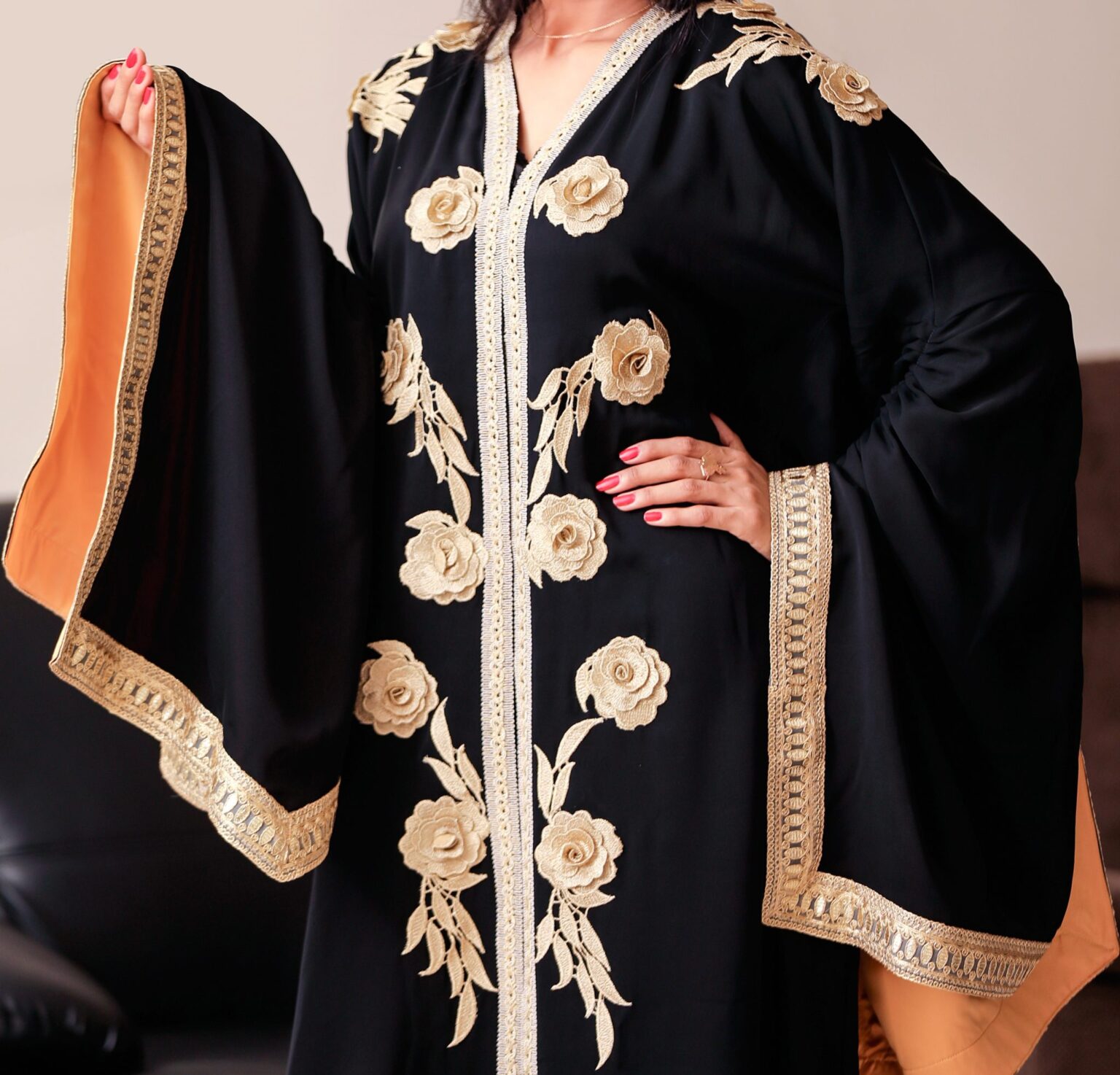 Wedding Abaya with Golden Flowers - Heracloset Online